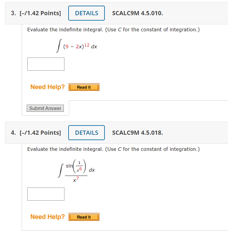 Solved /1.42 Points] SCALC9M 4.5.010. Evaluate the | Chegg.com