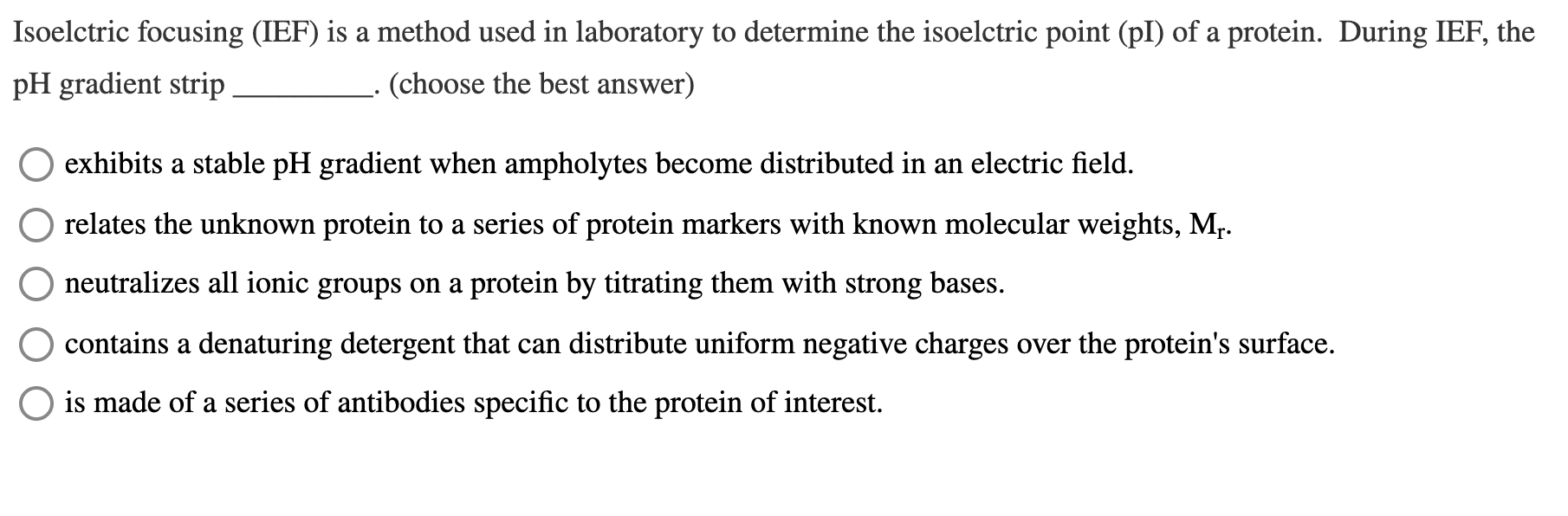 Solved Isoelctric focusing (IEF) is a method used in | Chegg.com