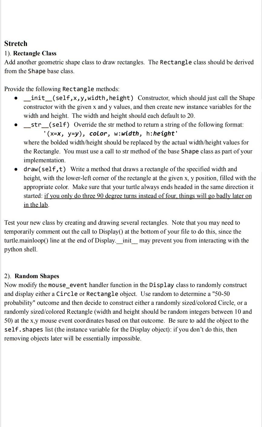 Solved Stretch 1). Rectangle Class Add another geometric | Chegg.com
