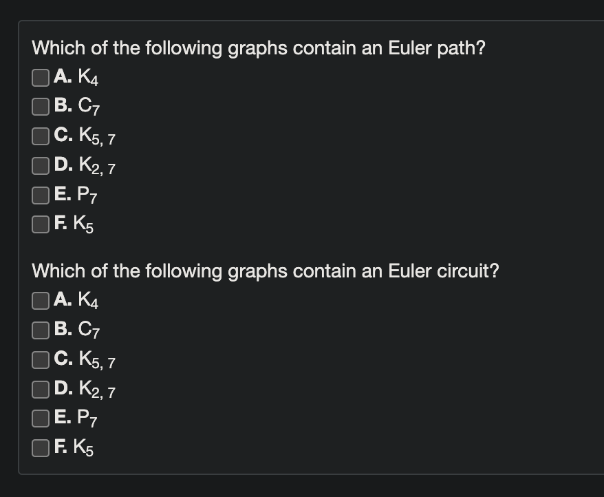 Which of the following graphs contain an Euler path? | Chegg.com