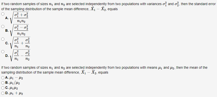 Solved Whenever the independent simple random samples of | Chegg.com