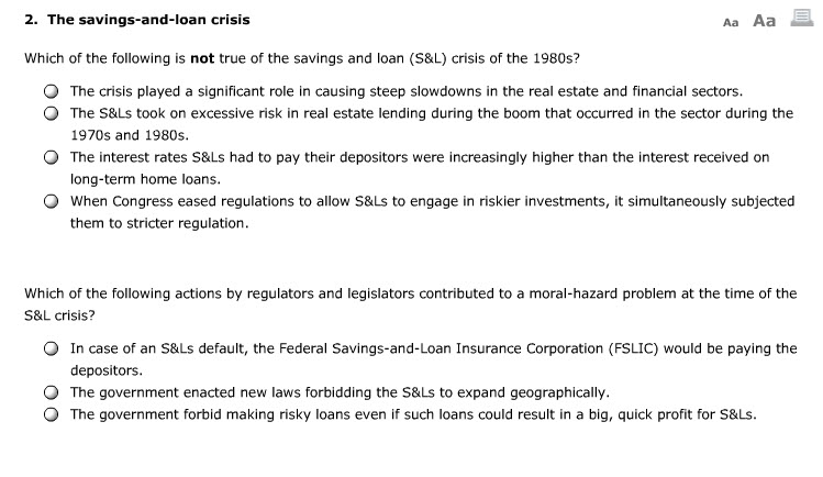 2. The savings-and-loan crisis Aa Aa Which of the | Chegg.com