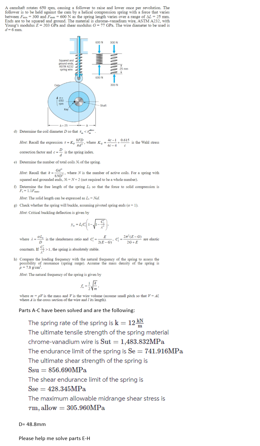 Solved A camshaft rotates 650rpm, ﻿causing a follower to | Chegg.com