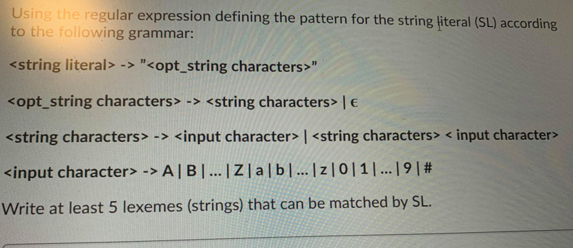 Solved Using the regular expression defining the pattern for | Chegg.com