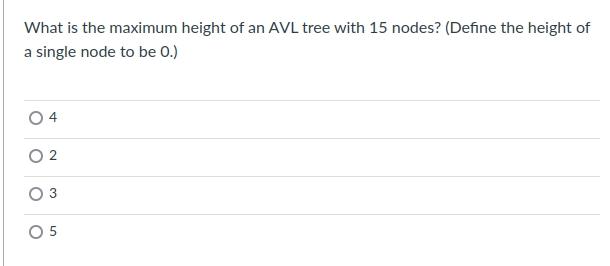 Solved What is the maximum height of an AVL tree with 15 | Chegg.com