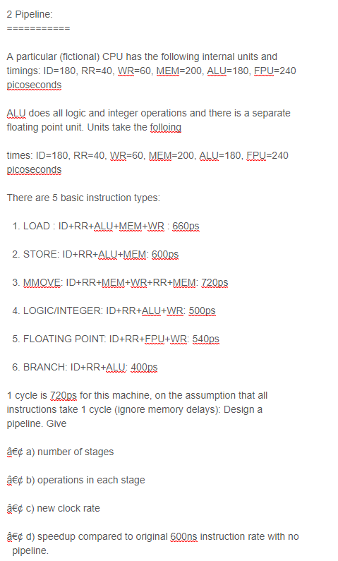 Solved 2 Pipeline: A particular (fictional) CPU has the | Chegg.com