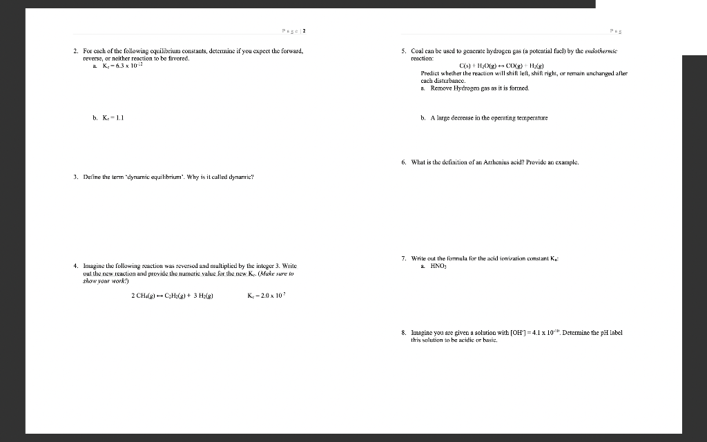 Solved PE 2. For each of the following equilibrium | Chegg.com