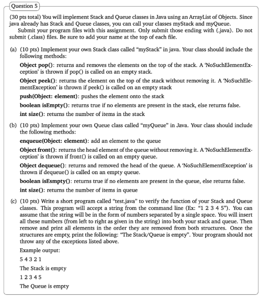 Solved Question 5 (30 pts total) You will implement Stack | Chegg.com