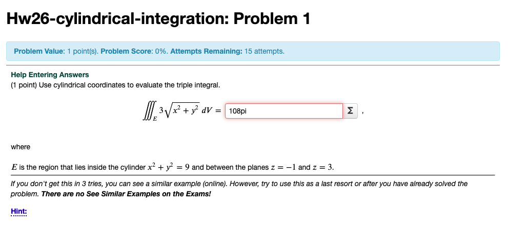Solved Hw26-cylindrical-integration: Problem 1 Problem | Chegg.com