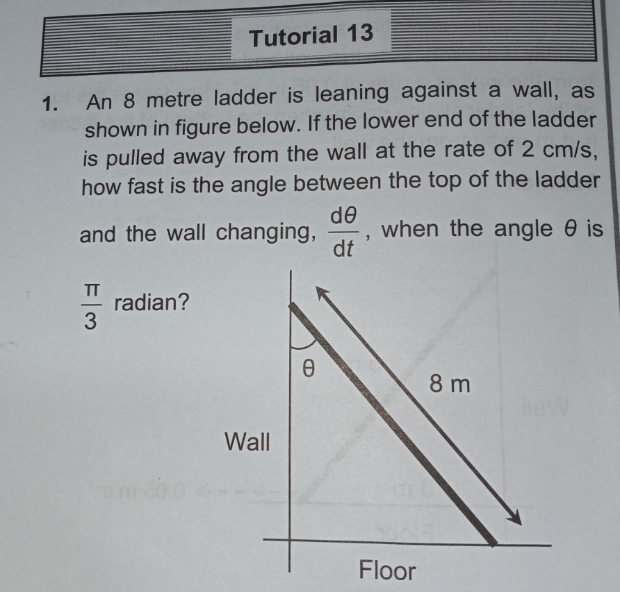 Solved helpTutorial 13An 8 ﻿metre ladder is leaning against | Chegg.com