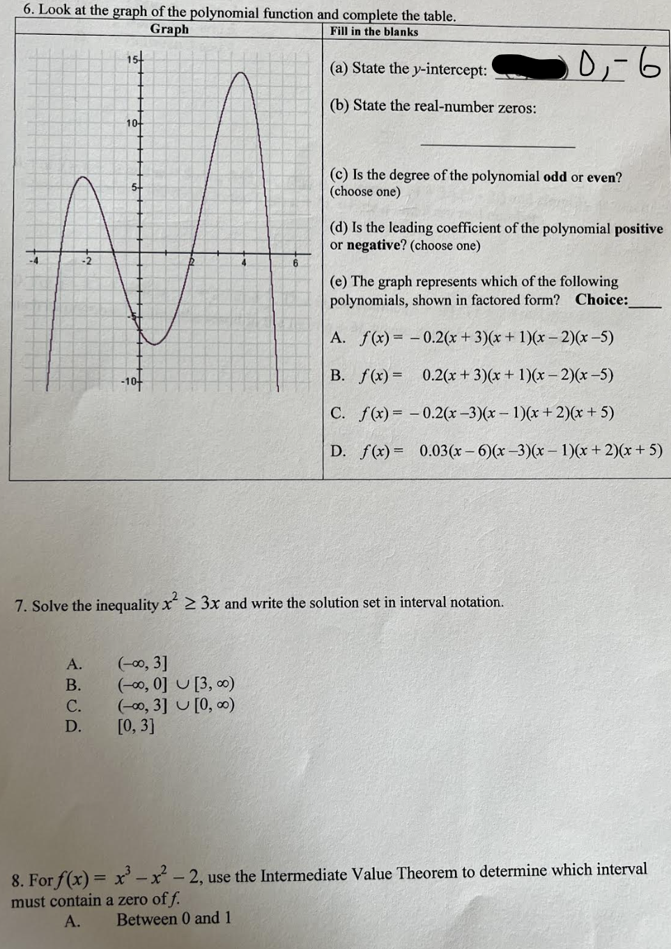 Solved 6. Look at the graph of the polynomial function and | Chegg.com