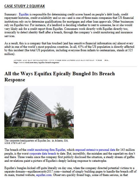 Solved CASE STUDY 2 EQUIFAX Summary: Equifax is responsible | Chegg.com