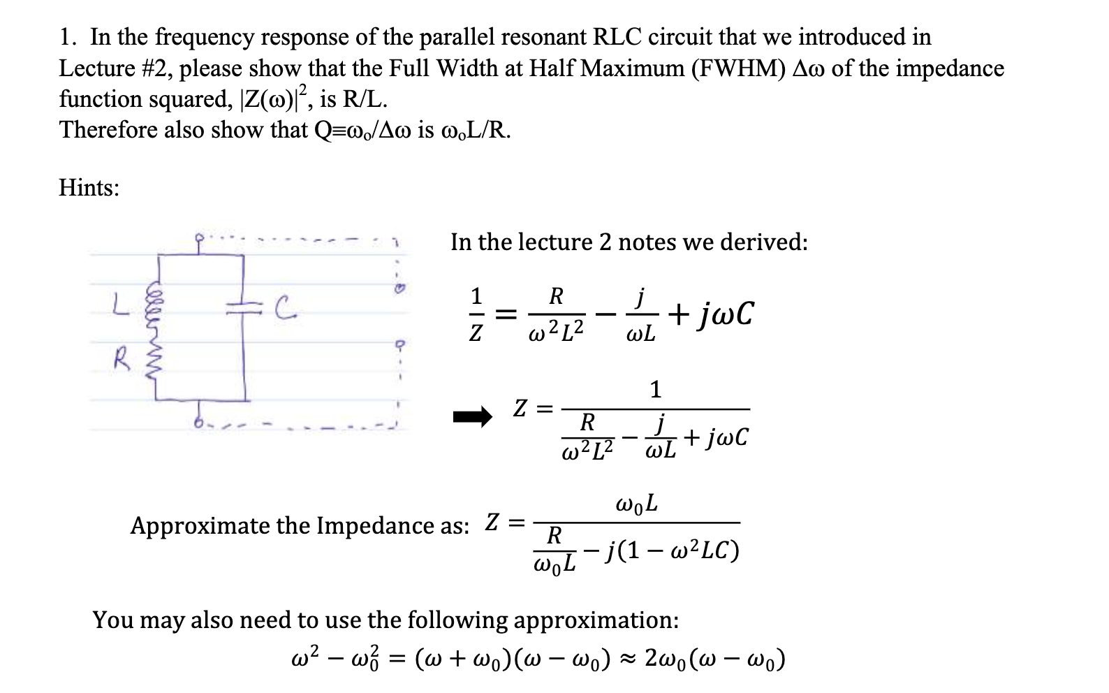 Solved 1. In the frequency response of the parallel resonant | Chegg.com