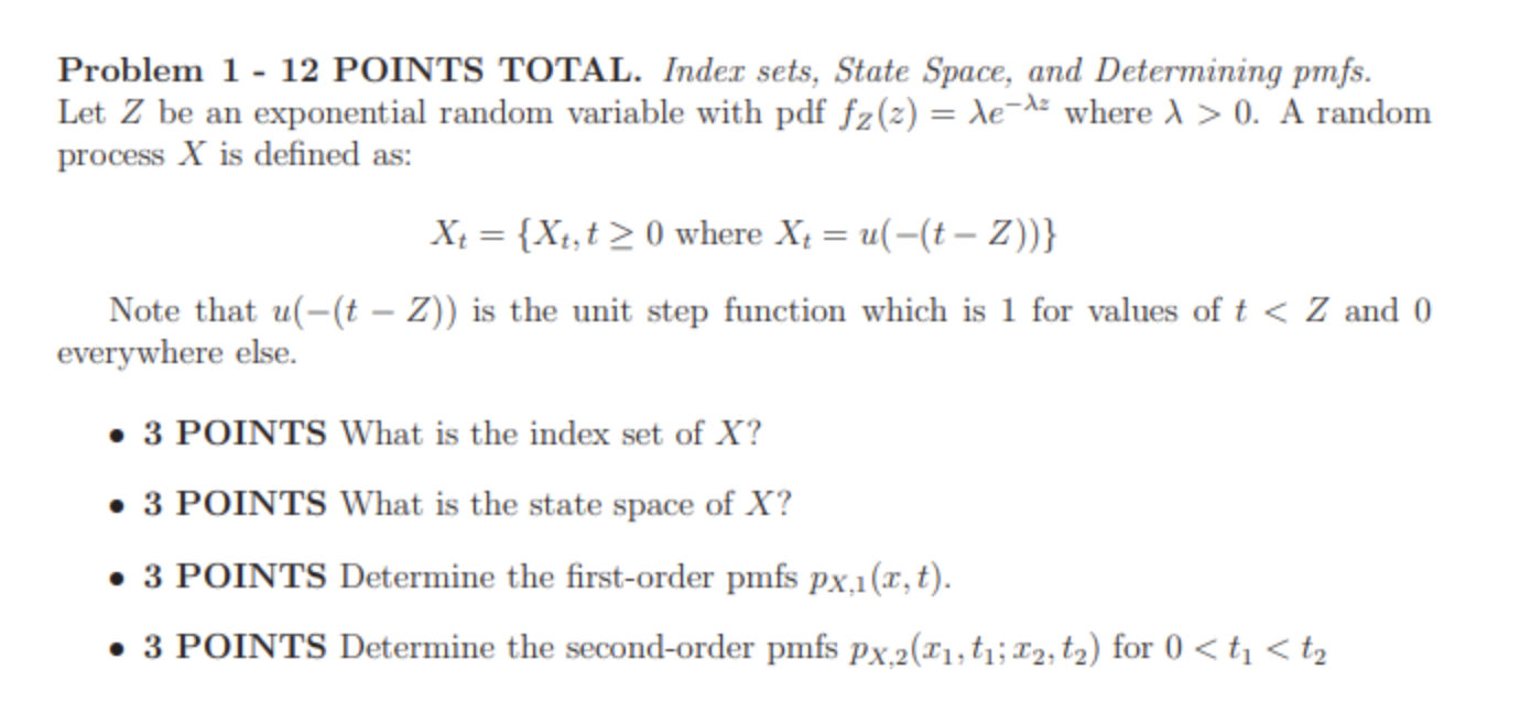 Problem 1 - 12 POINTS TOTAL. Index sets, State Space, | Chegg.com