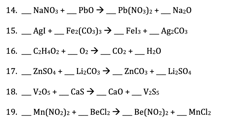 Solved 14. NaNO3 + _ PbO → _ Pb(NO3)2 + Pb(NO3)2 + ___ Na20 | Chegg.com