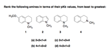 Solved Aank the following amines in terms of their pKb | Chegg.com