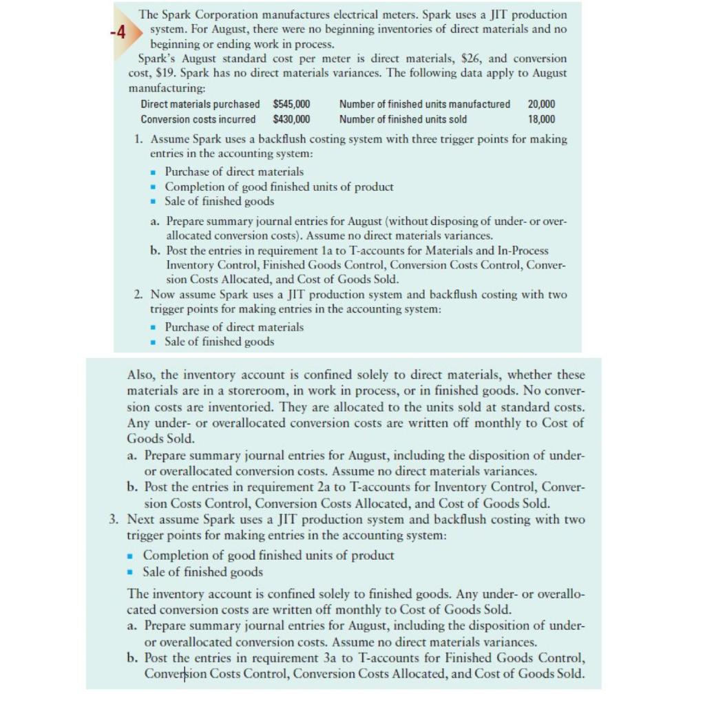 Solved The Spark Corporation manufactures electrical meters. | Chegg.com