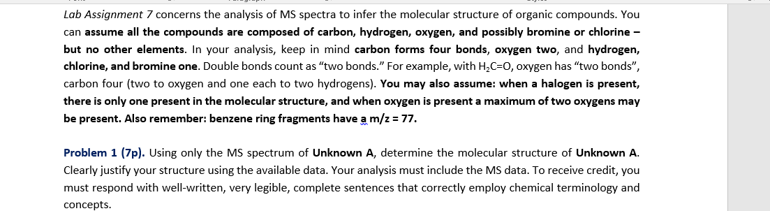 Solved Lab Assignment 7 concerns the analysis of MS spectra | Chegg.com