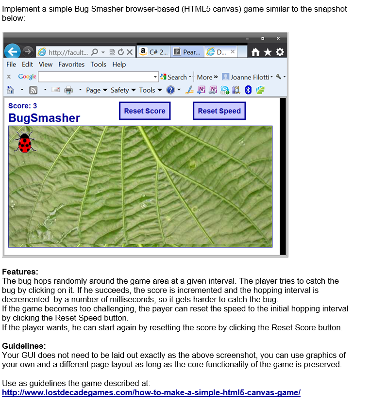 Solved Implement a simple Bug Smasher browser-based (HTML5 | Chegg.com