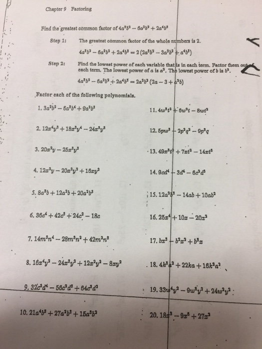 Solved Chapter 9 Factoring Find the grestest common factor | Chegg.com