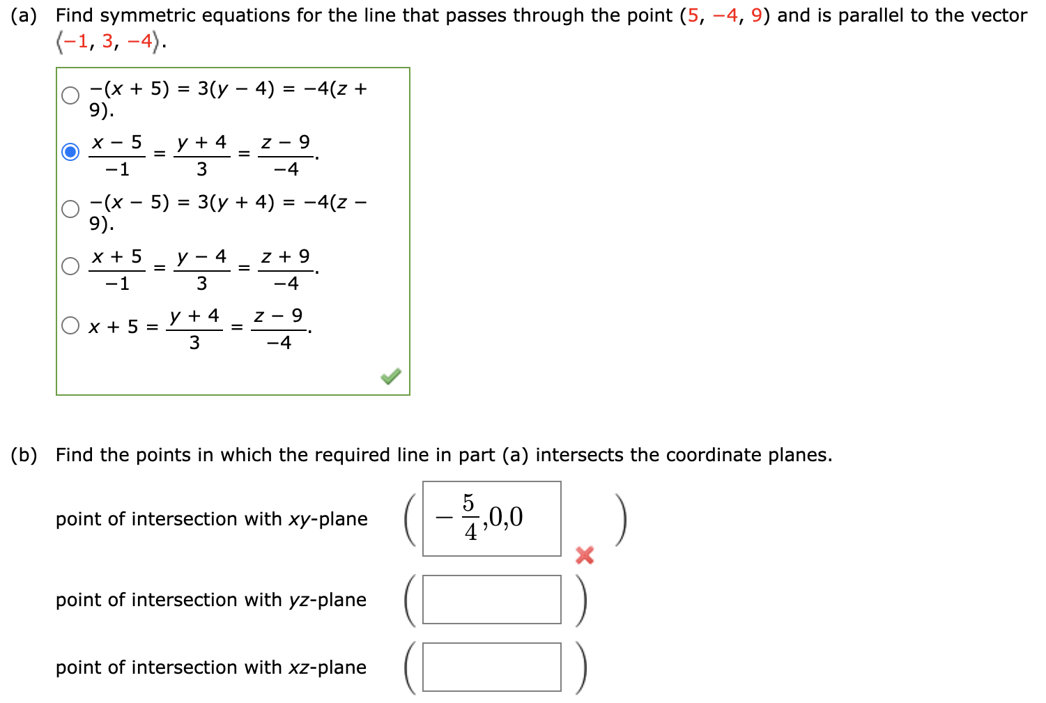 Solved (a) Find symmetric equations for the line that passes | Chegg.com
