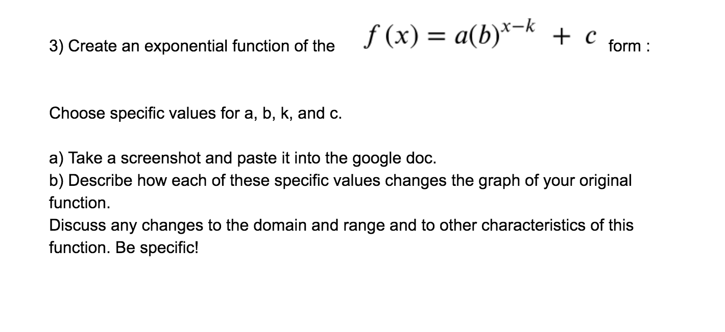 Solved 3) Create an exponential function of the | Chegg.com