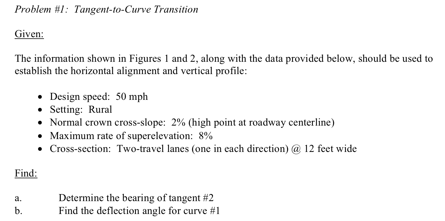 Solved Problem #1: Tangent-to-Curve Transition Given: The | Chegg.com