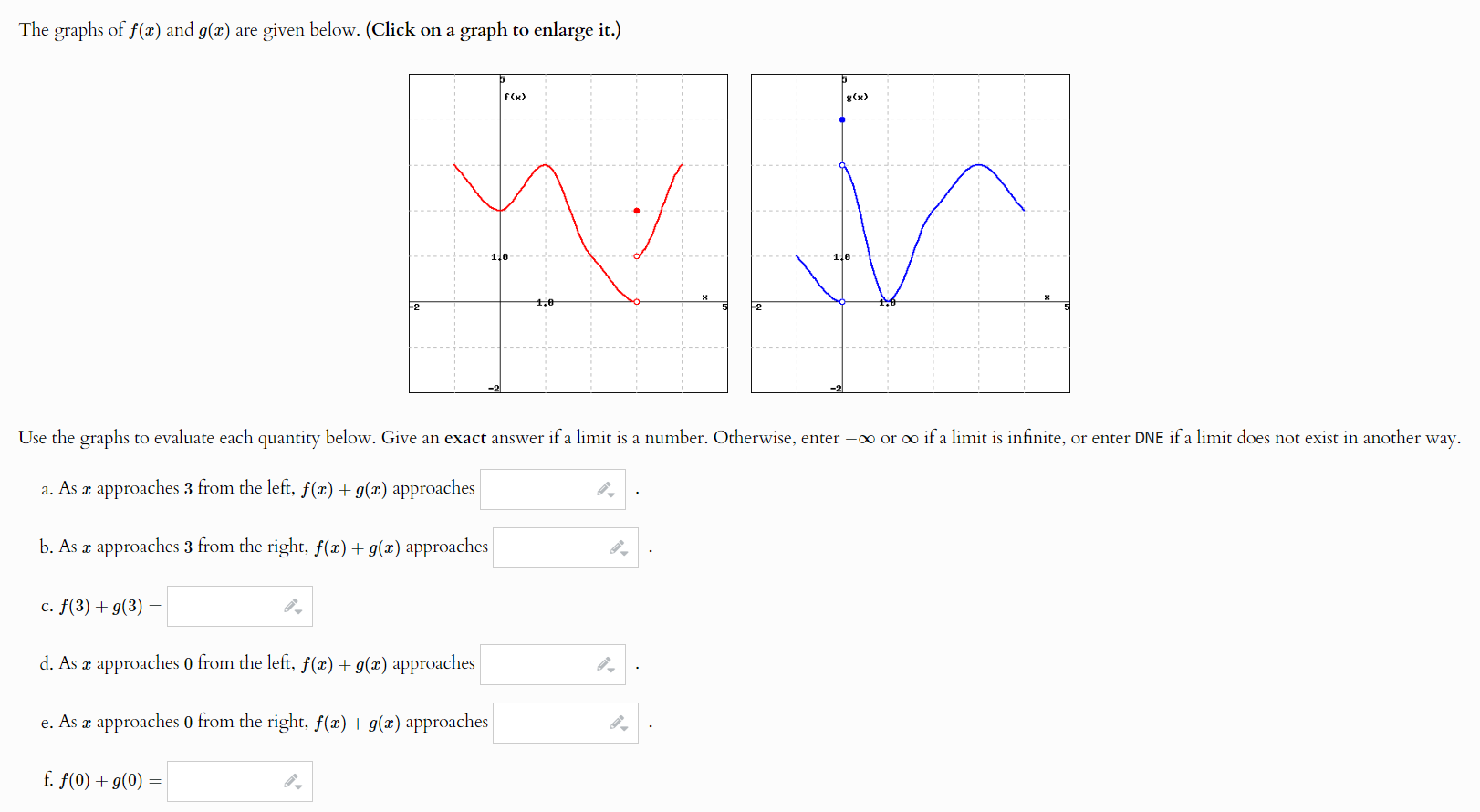 Solved The graphs of f(x) ﻿and g(x) ﻿are given below. (Click | Chegg.com