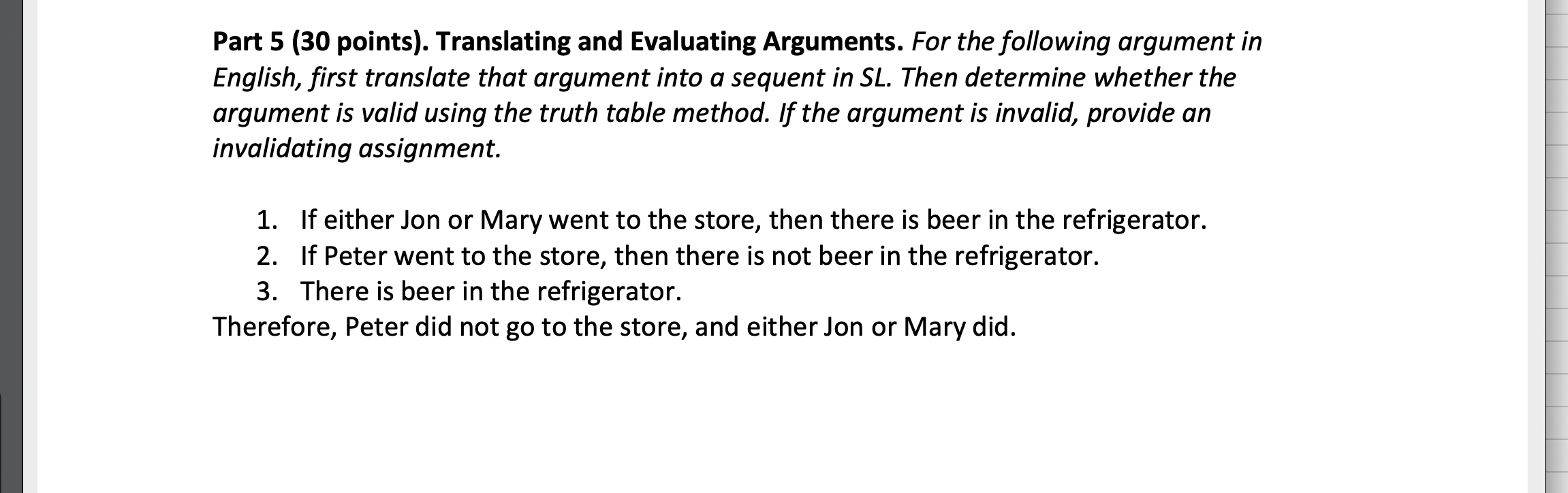 Solved Part 5 (30 points). Translating and Evaluating | Chegg.com