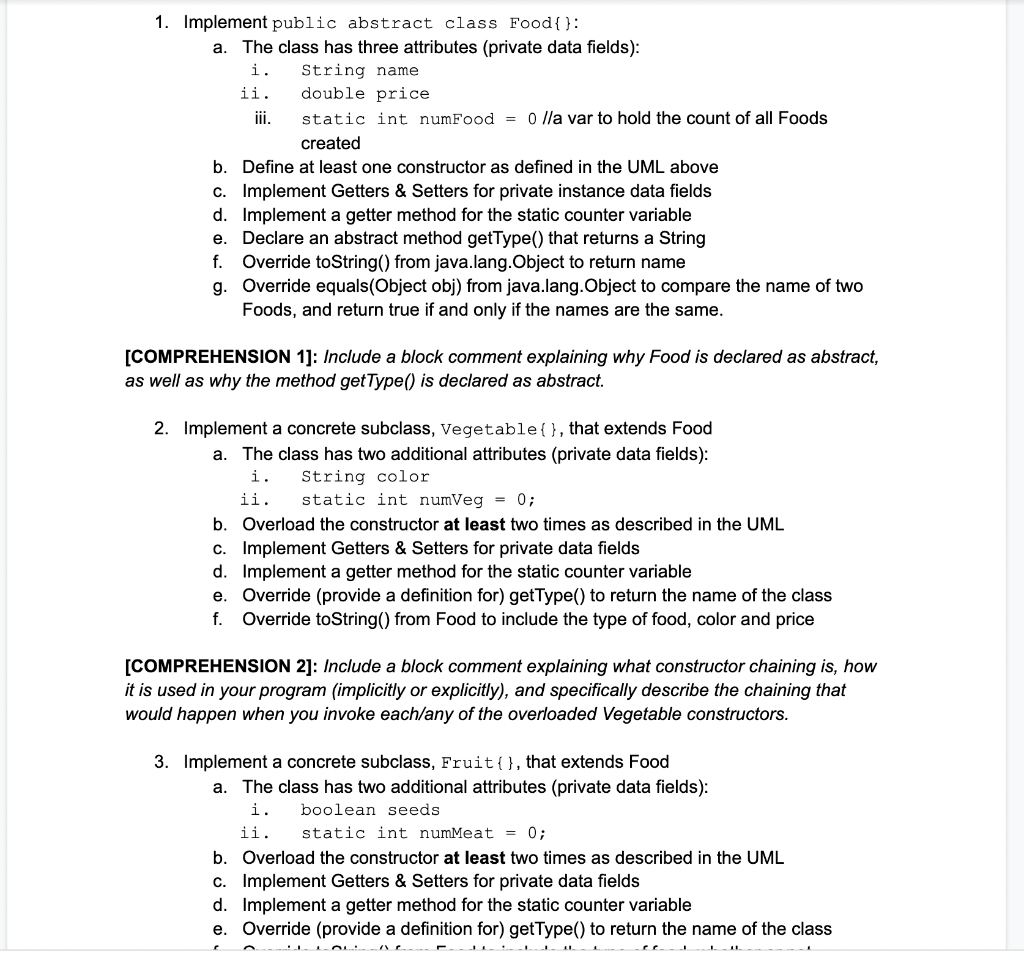 Solved Can you do the food class and either the vegetable or | Chegg.com