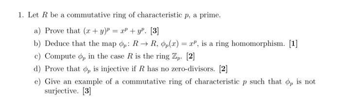 Solved 1. Let R be a commutative ring of characteristic p, a | Chegg.com