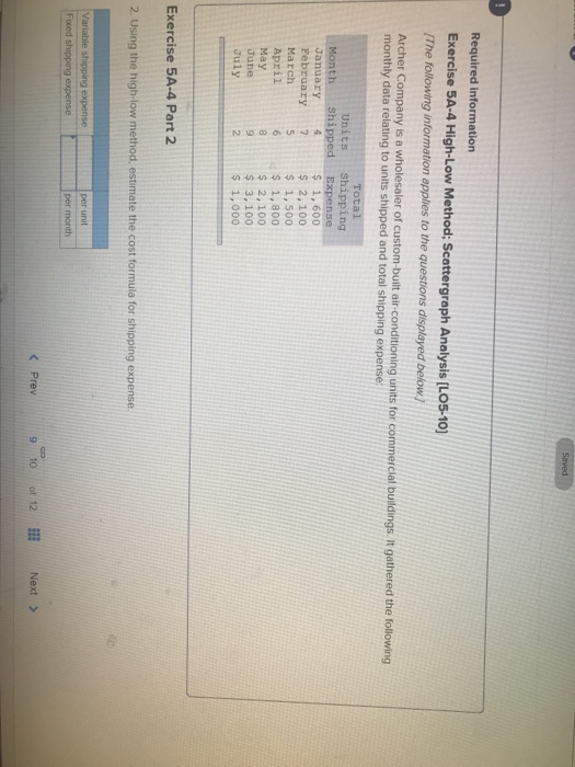 Solved Required information Exercise 5A-4 High-Low Method; | Chegg.com