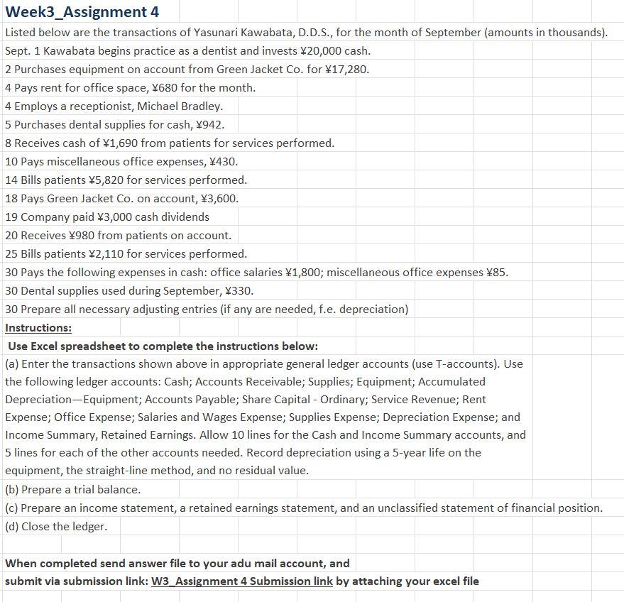Solved Week3_Assignment 4 Listed below are the transactions | Chegg.com