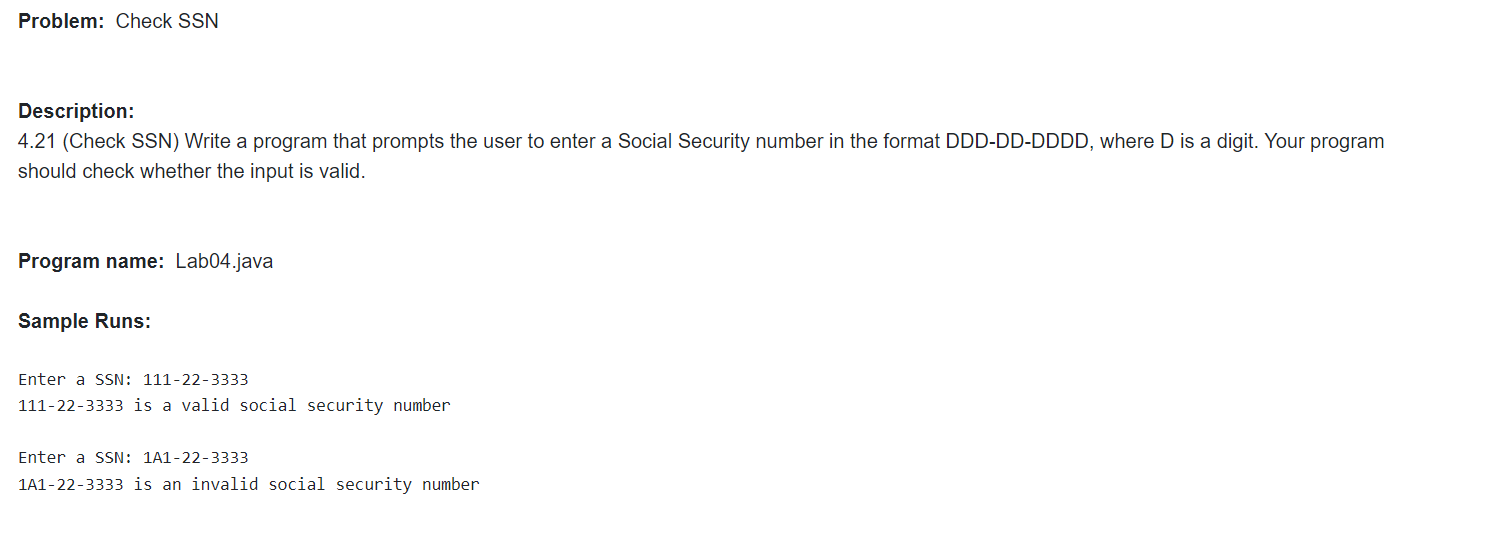 Solved Problem Check Ssn Description 421 Check Ssn 