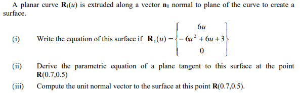 Solved A planar curve R1(u) is extruded along a vector n1 | Chegg.com