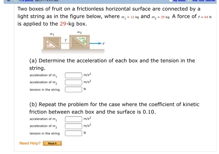 Solved Two boxes of fruit on a frictionless horizontal | Chegg.com