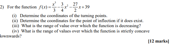Solved 2) For the function f(x)= f() * -??x+39 + x 3 27 x2 3 | Chegg.com