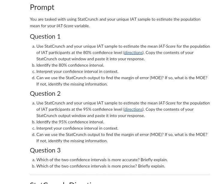 Solved You are tasked with using StatCrunch and your unique | Chegg.com