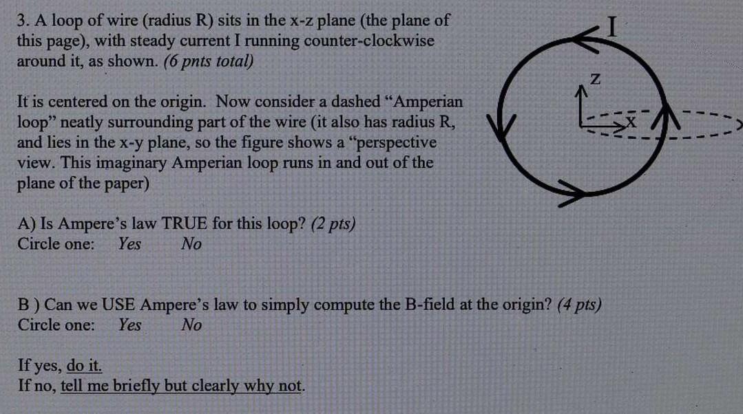 Solved 3. A loop of wire (radius R) sits in the x-z plane | Chegg.com