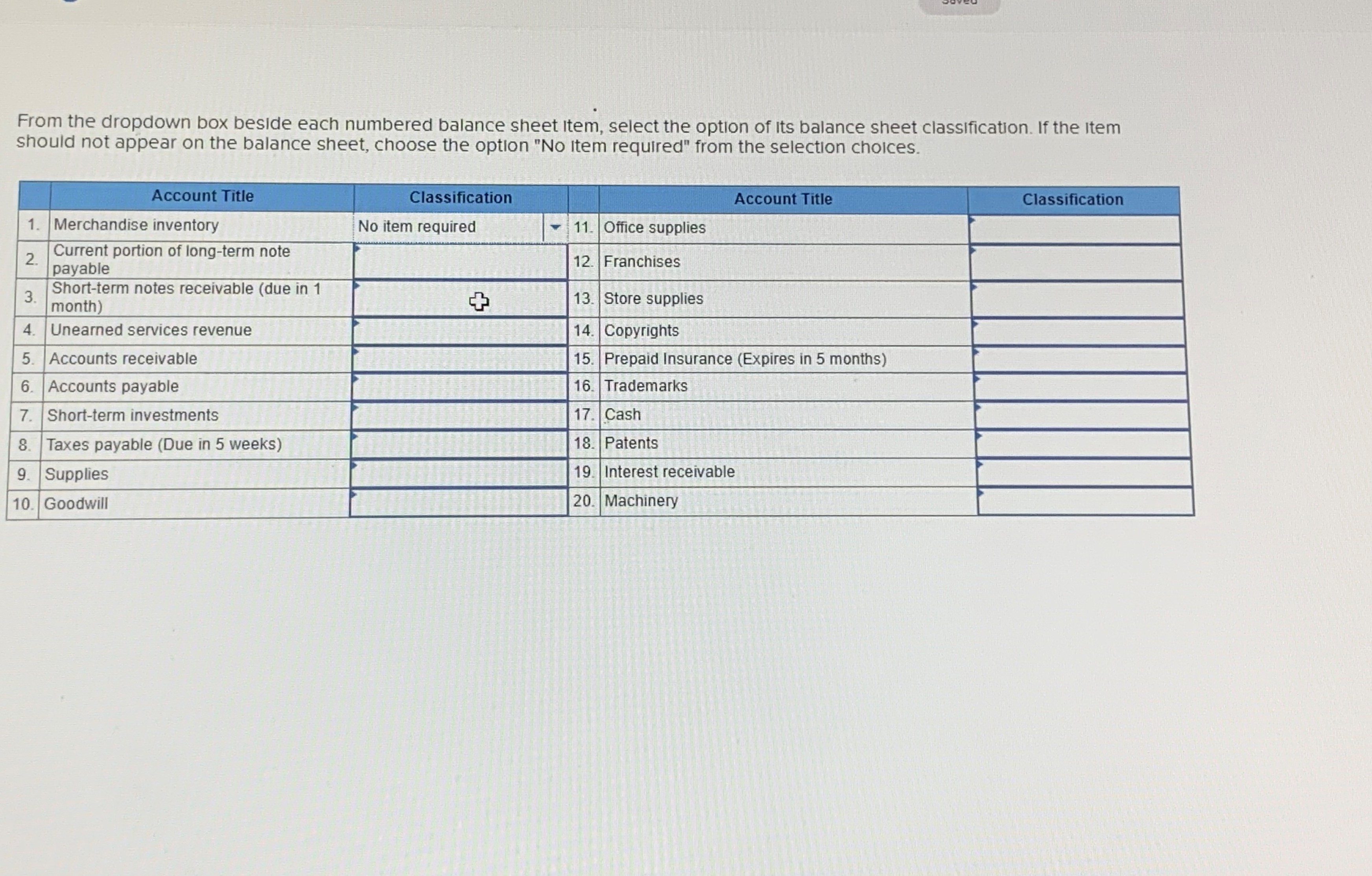 Solved From the dropdown box beside each numbered balance | Chegg.com