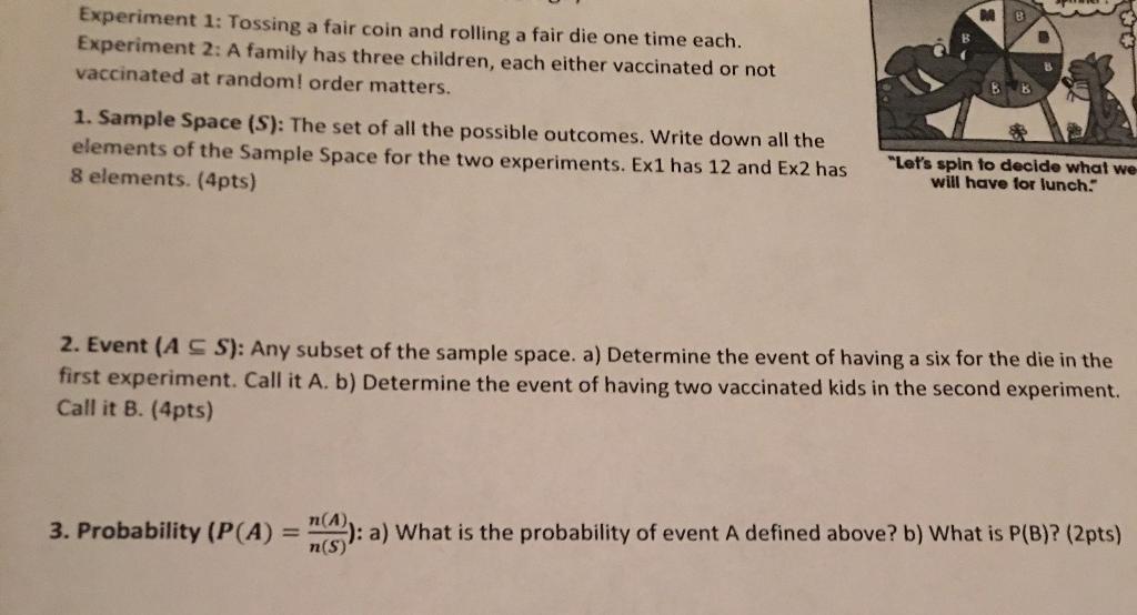Solved BAB Experiment 1: Tossing a fair coin and rolling a | Chegg.com