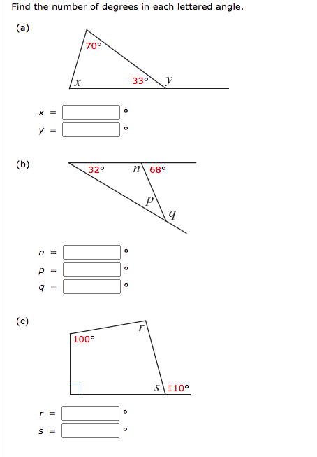 Solved Find the number of degrees in each lettered angle. | Chegg.com