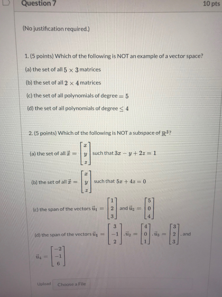 Solved Question 7 10 pts (No justification required.) 1. (5 | Chegg.com