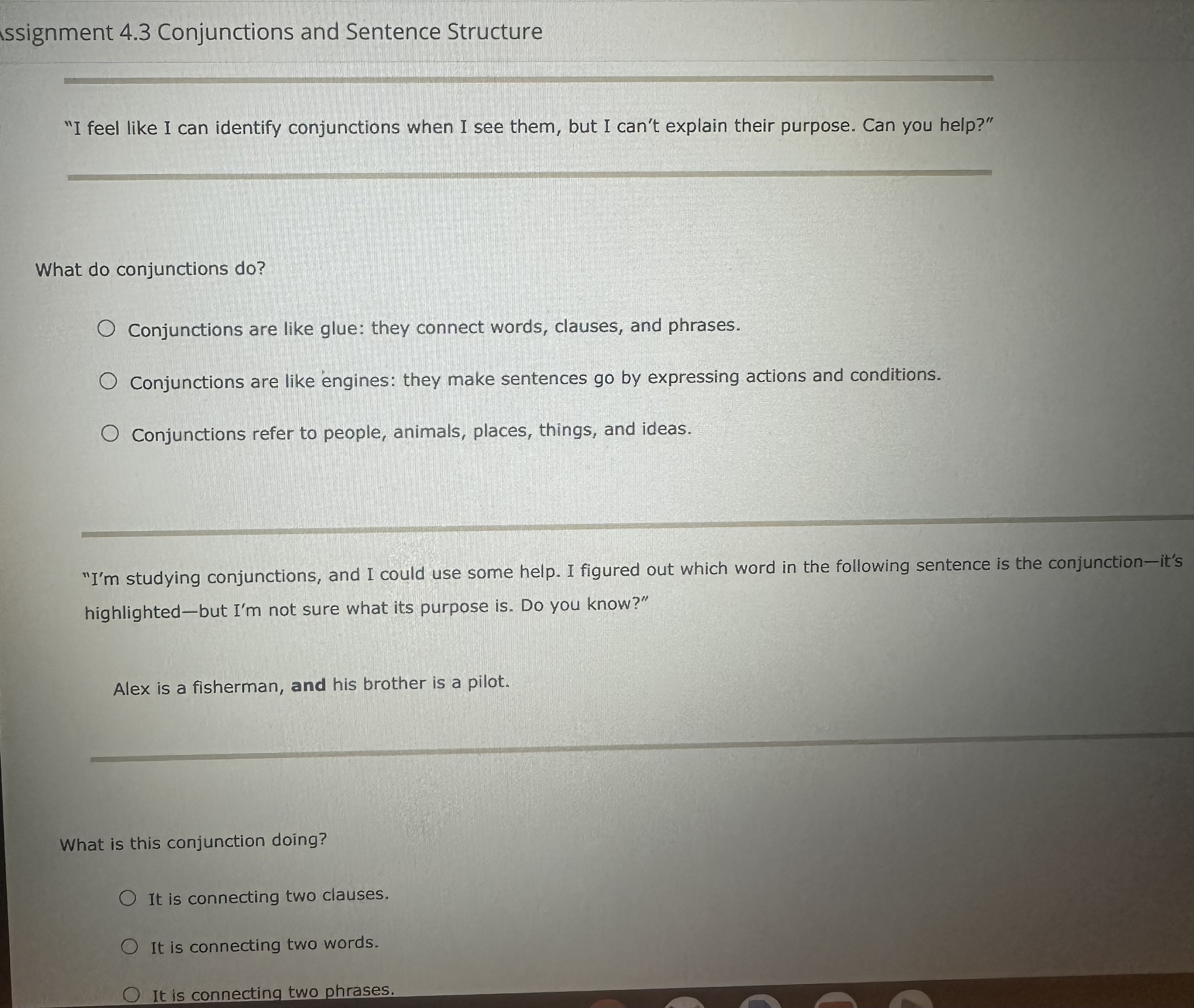 issignment 4.3 Conjunctions and Sentence Structure "I | Chegg.com
