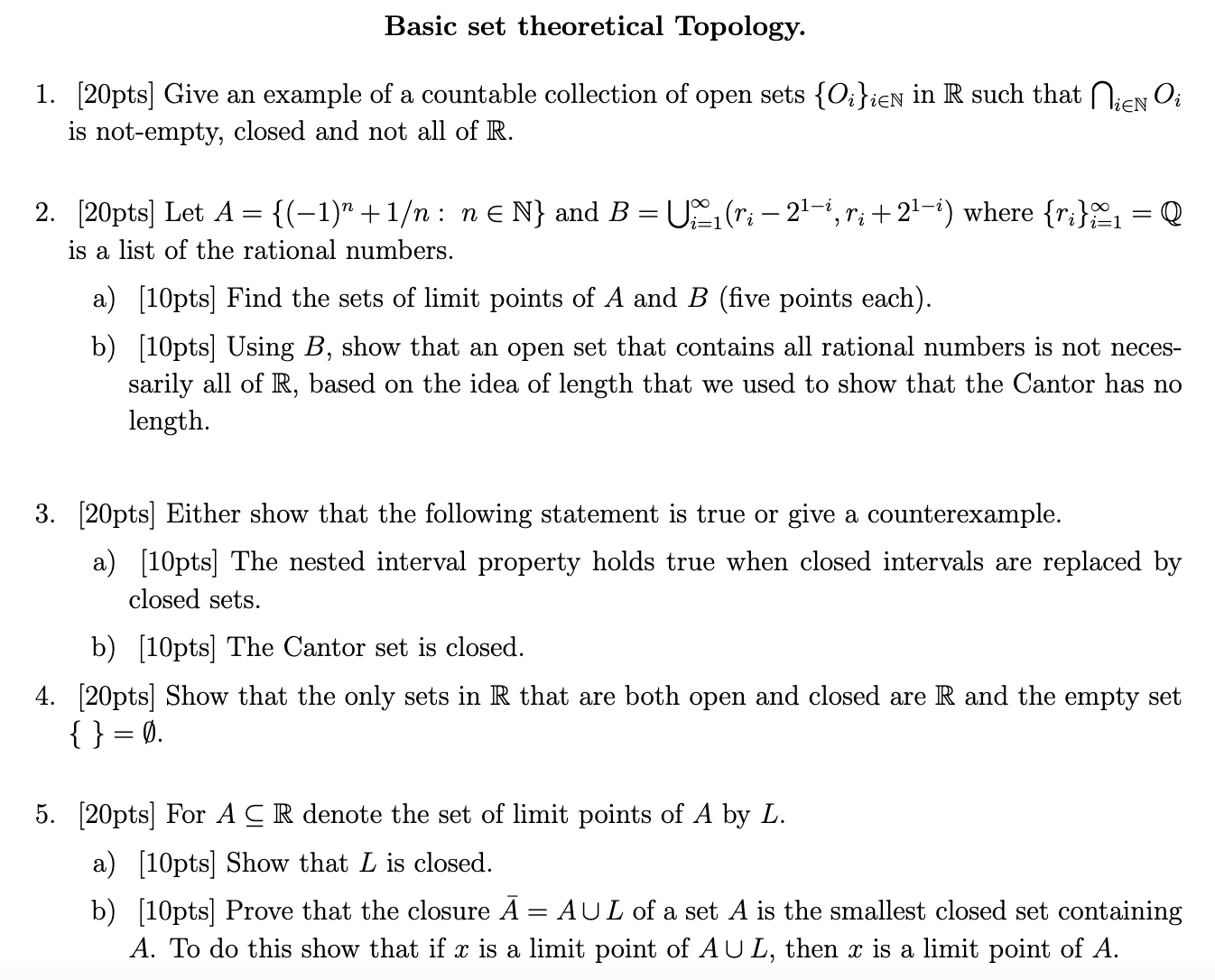 Solved Basic set theoretical Topology. (Need problems 2-5 | Chegg.com