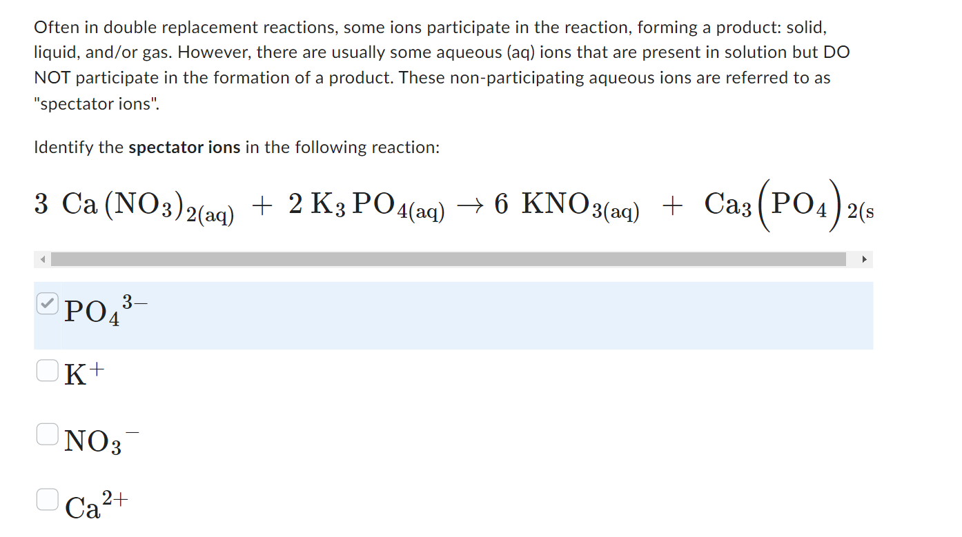Solved Often in double replacement reactions, some ions | Chegg.com