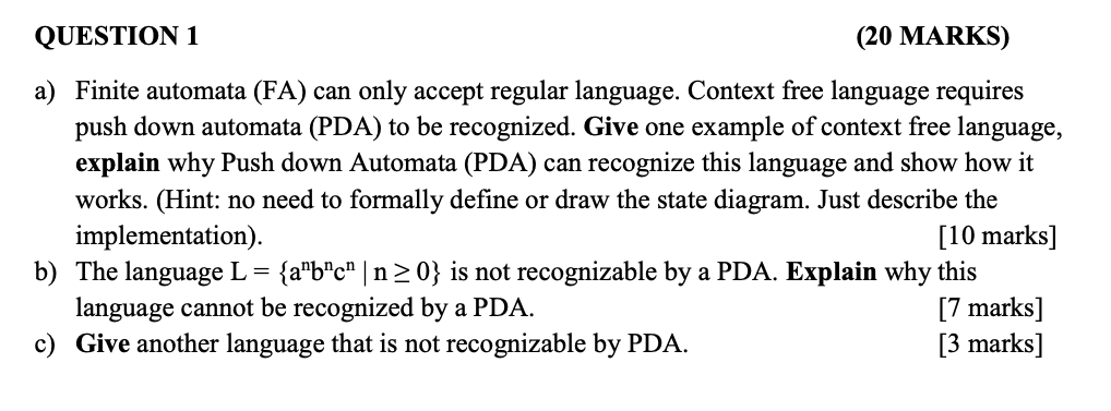 Solved Question 1 20 Marks A Finite Automata Fa Can