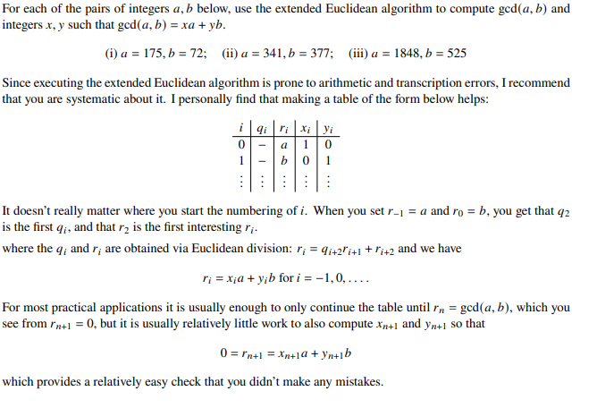 Solved For each of the pairs of integers a,b below, use the | Chegg.com