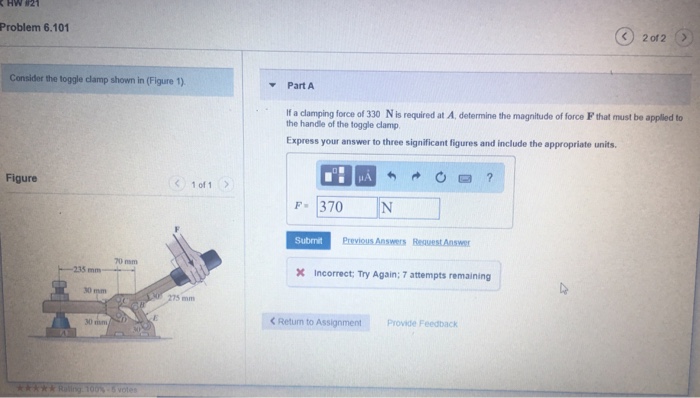 Solved Problem 6.101 5) 2012 () Consider the toggle clamp | Chegg.com