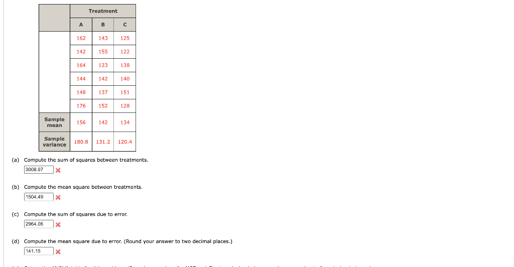 Solved (a) Compute the sum of squares between treatments. | Chegg.com